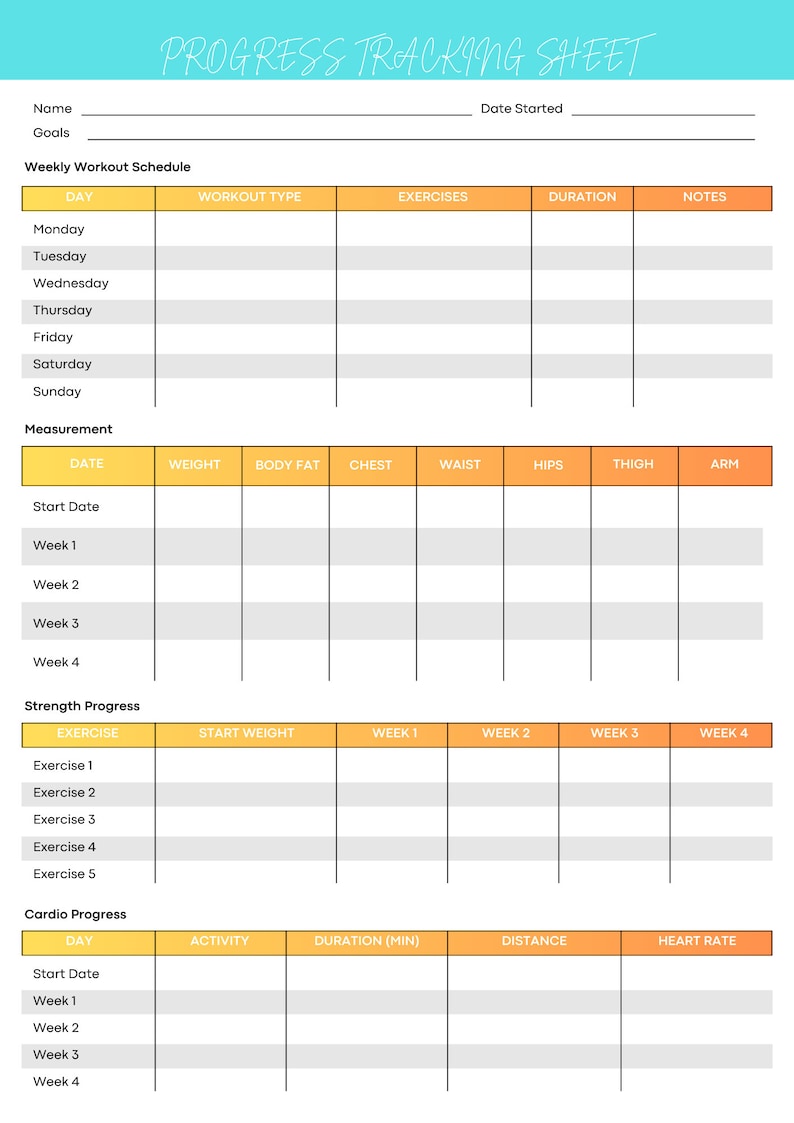 Workout Progress Tracking Sheet - Etsy