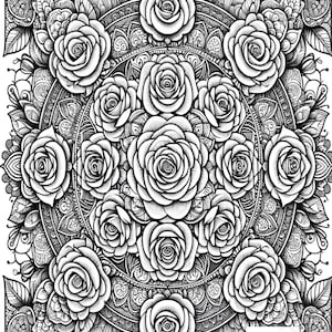 10 Intricate Rose Mandala Coloring Pages Digital Download Relaxing and ...