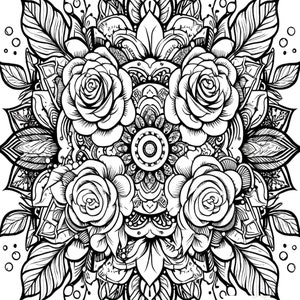 10 Intricate Rose Mandala Coloring Pages Digital Download Relaxing and ...