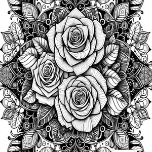 10 Intricate Rose Mandala Coloring Pages Digital Download Relaxing and ...