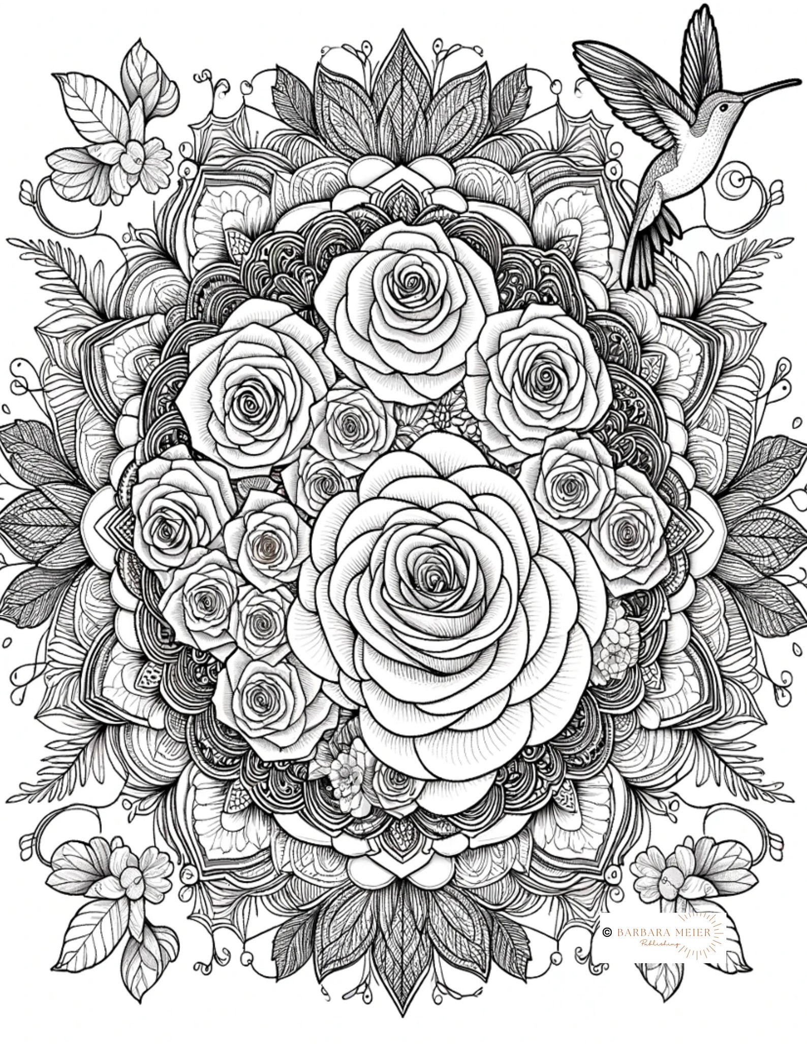 10 Intricate Rose Mandala Coloring Pages Digital Download Relaxing and ...