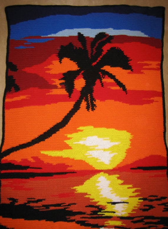 Beautiful Sunset Hand Made Crocheted Afghan BRAND NEW | Etsy