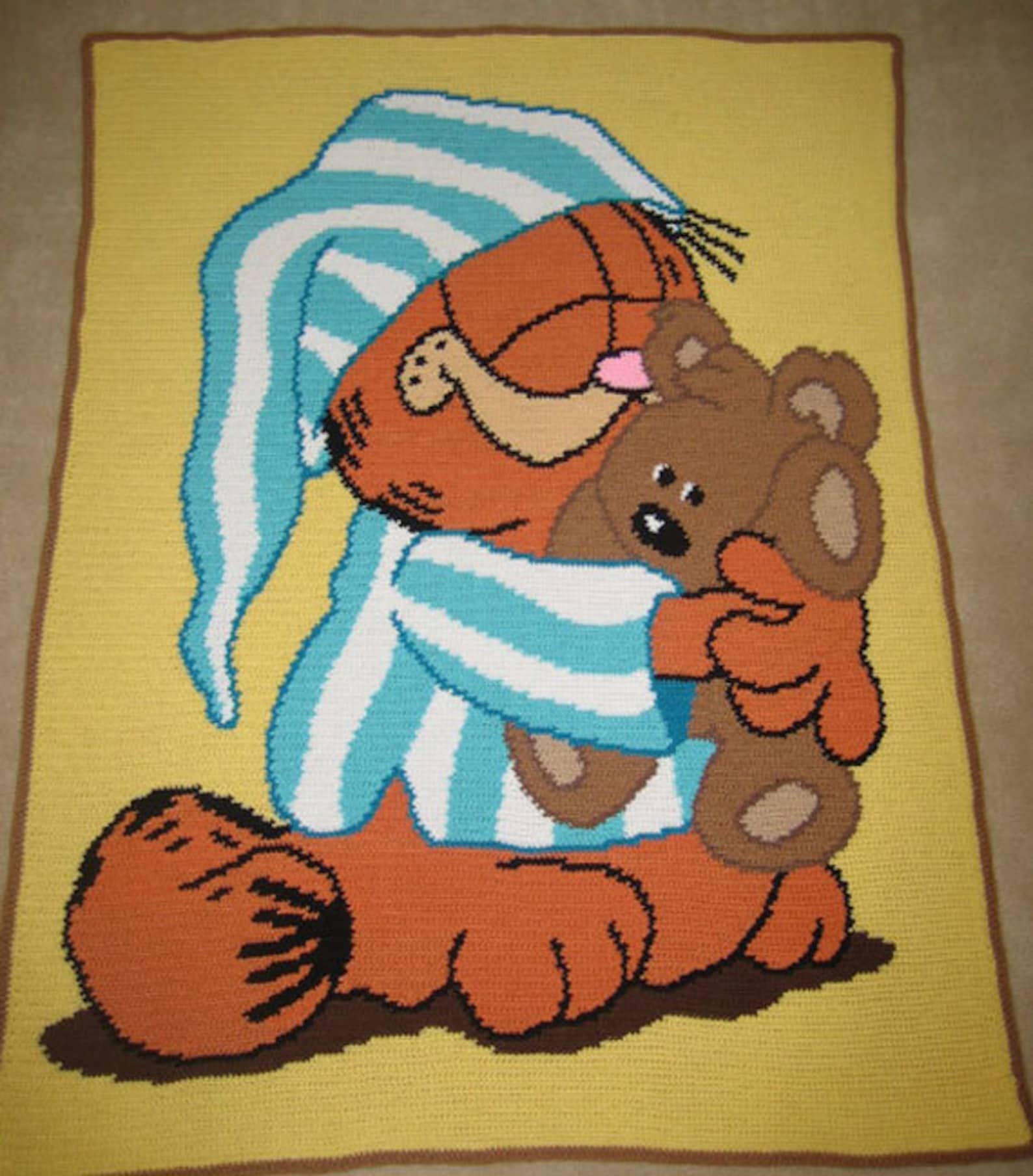 Garfield Has A Teddy Bear Hand Made Crocheted Afghan BRAND NEW - Etsy