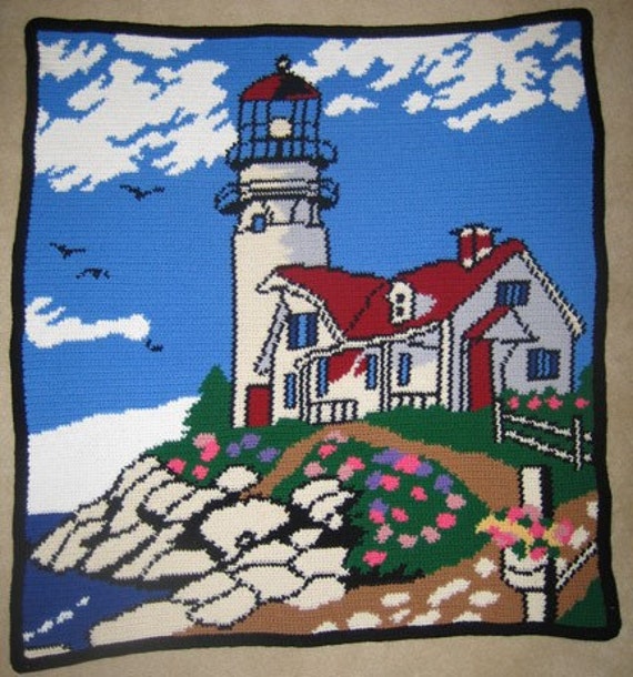 Lighthouse Scene Hand Made Crocheted Afghan BRAND NEW | Etsy