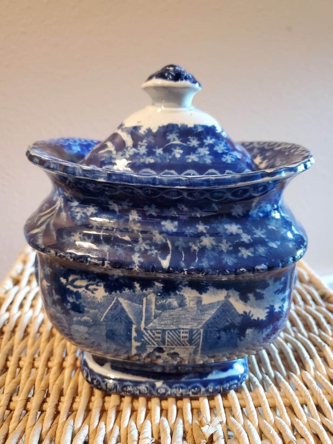 Antique English Adams Pottery Blue and White Historical Transferware ...