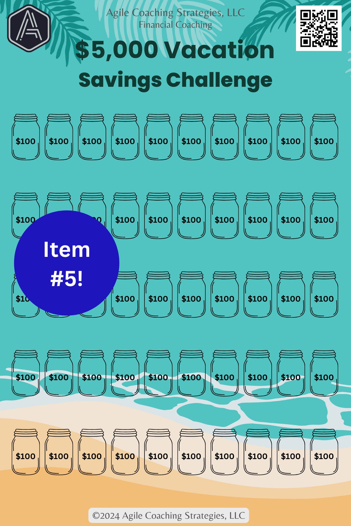 Vacation Savings Challenge Tracker Set 2 Bundle of 6 500, 1000, 1250 ...