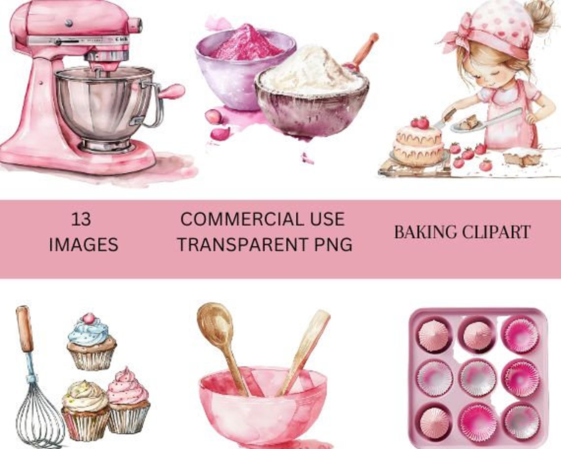 Baking Clipart, Transparent Background, Instant Download, 300 DPI Pink ...