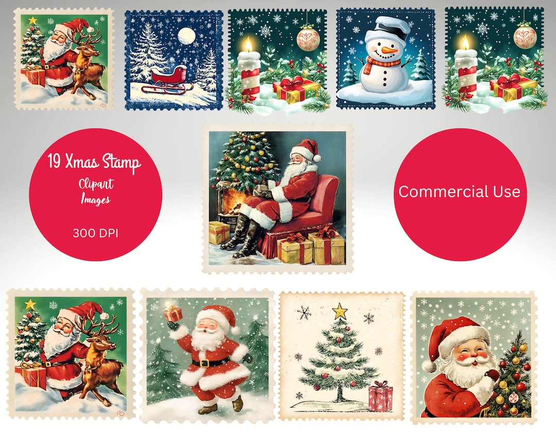 Christmas Stamp Clipart: Santa, Tree, North Pole (digital Stamps) - Etsy
