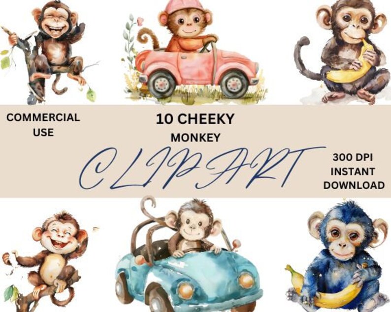 Cheeky Monkey 300 DPI Clipart, Instant Download, Commercial Use ...