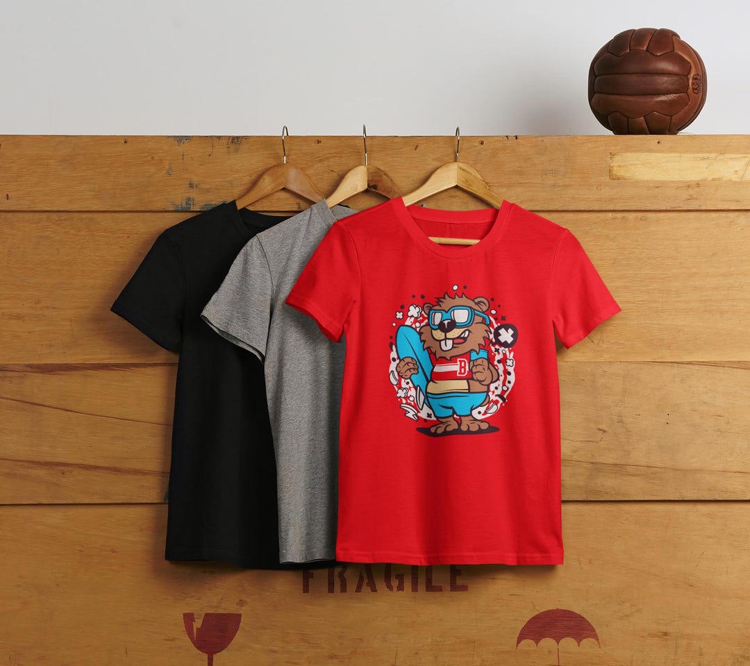 Cartoon Beaver Surfing T-shirt, Funny Animal Surf Tee, Beach Lover Gift ...