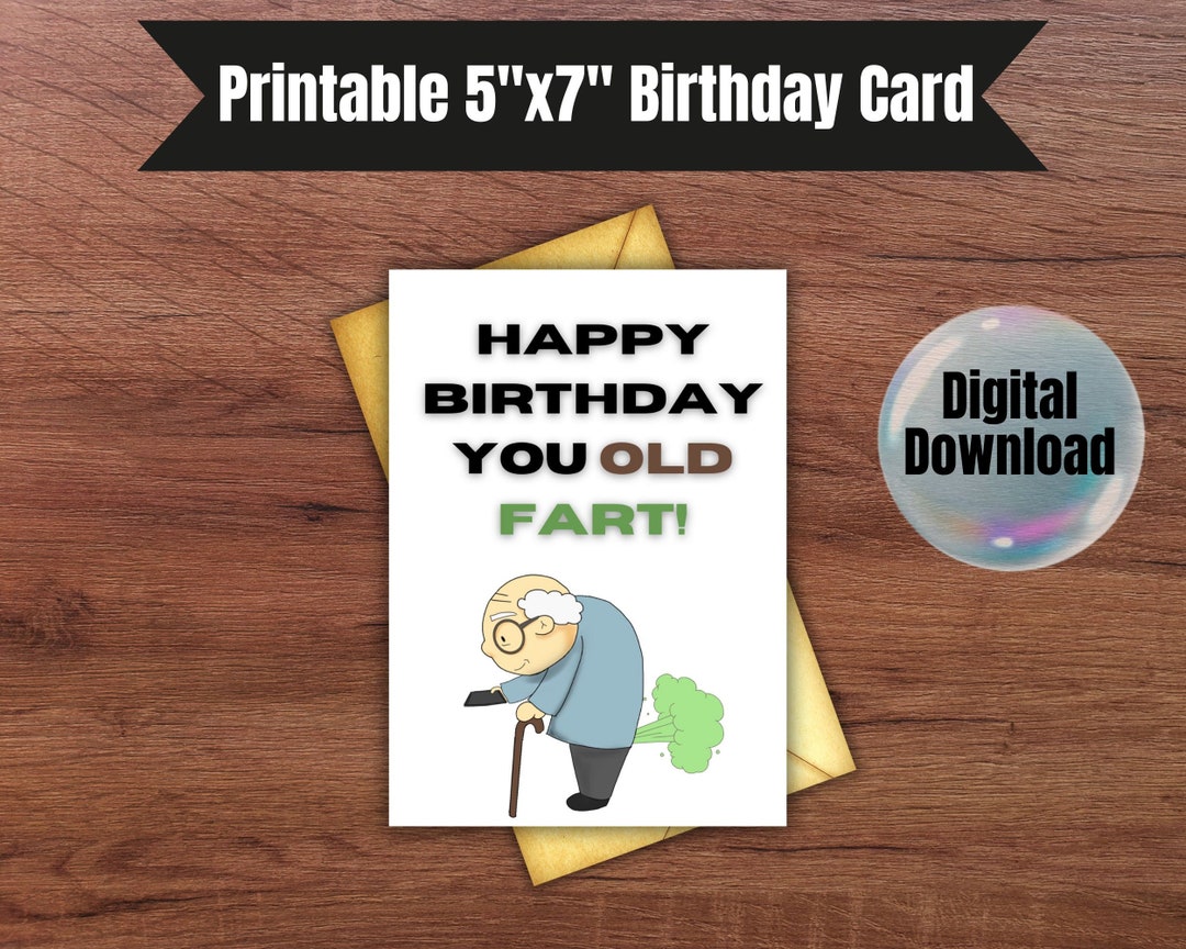 Printable Birthday Card With Grandpa Old Fart. Card for Him, Card for ...