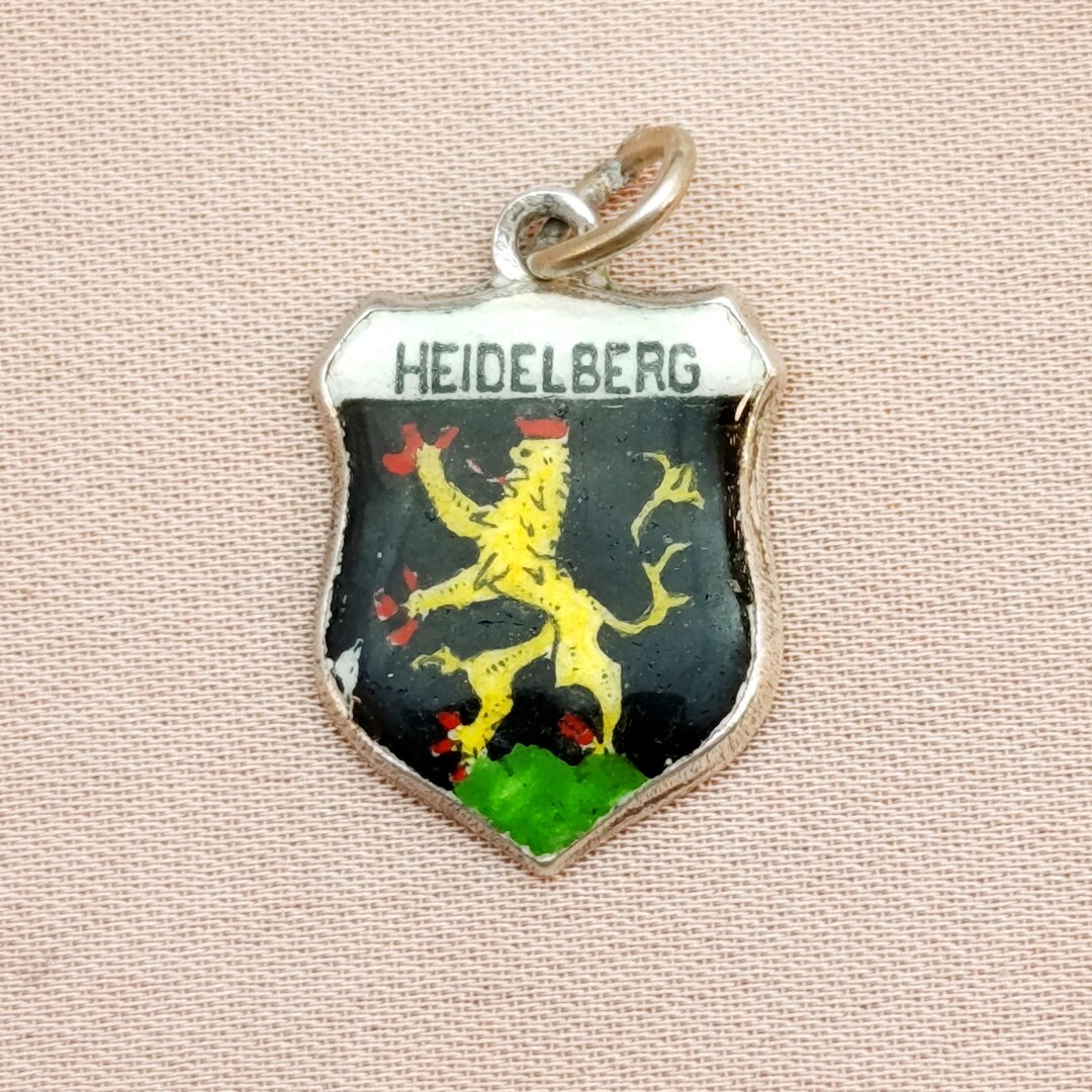 Vintage Heidelberg Germany Crest Shield Silver Charm Pendant Town Coat ...