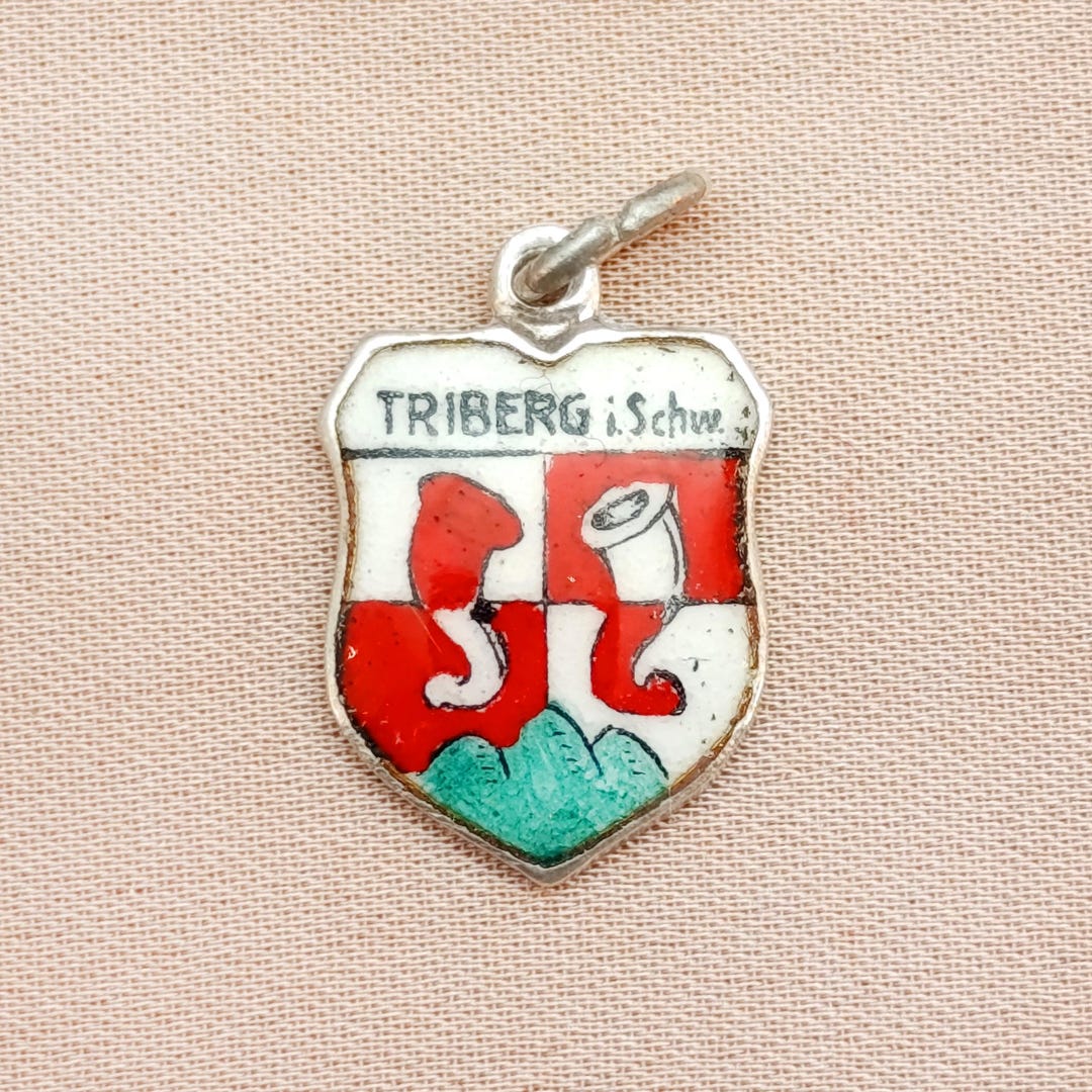 Vintage Triberg Germany Crest Shield Silver Charm Pendant Town Coat of ...