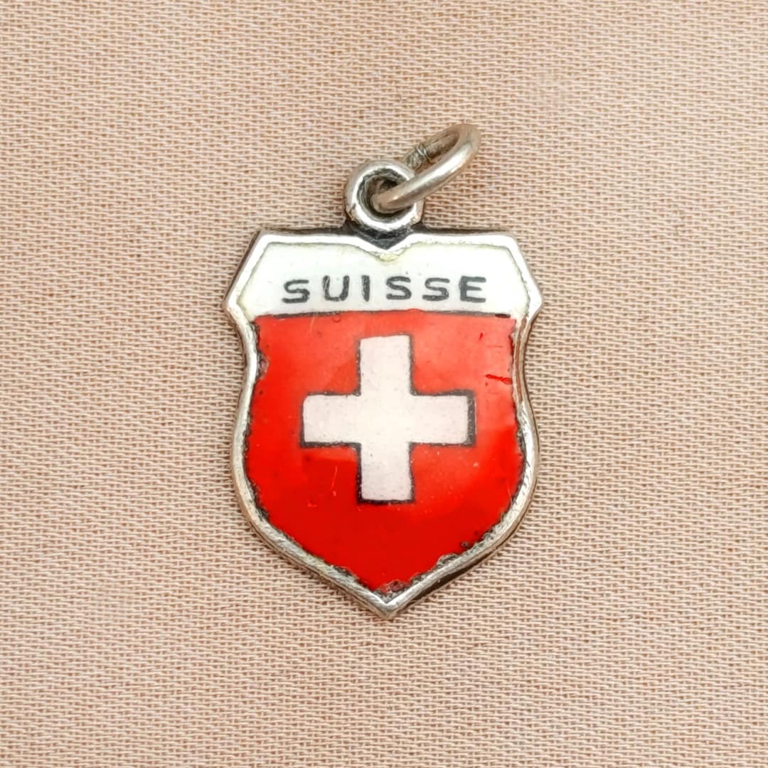 Vintage Switzerland Suisse Country Crest Shield Silver Charm Pendant ...