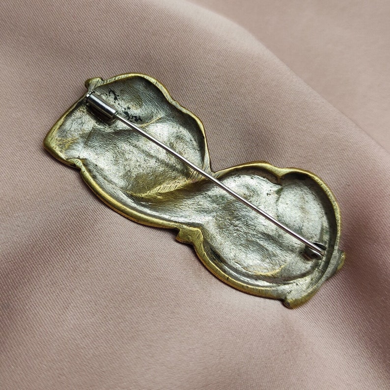 Exotic Art Deco Two Elephants Gold Brass Brooch Embrace Interlocking ...