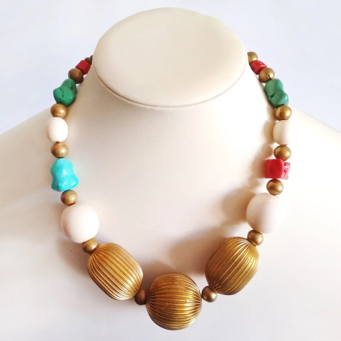 Famous Carlo Zini Beaded Art Deco-inspired Vintage Necklace Turquoise ...