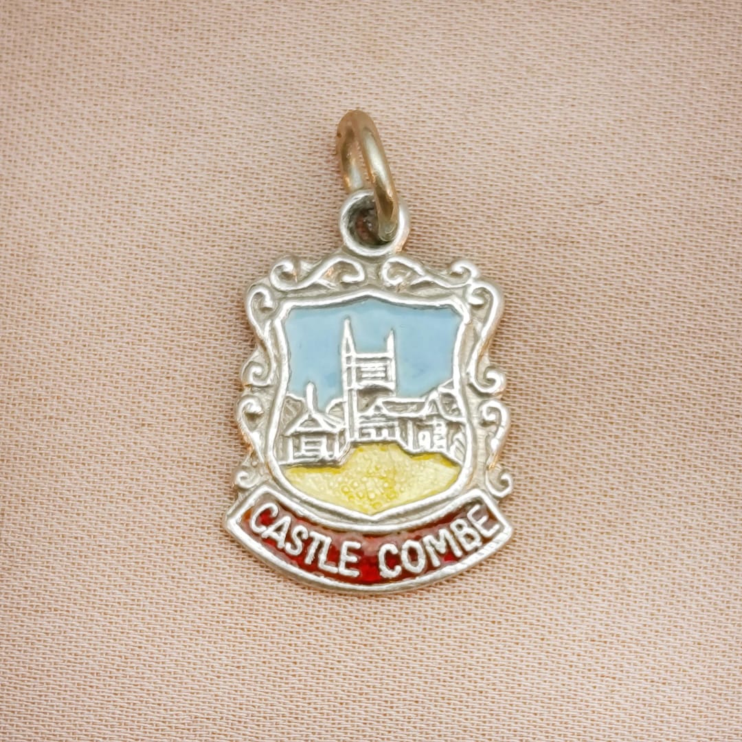 Vintage Castle Combe England Crest Shield Silver Charm Pendant Town ...