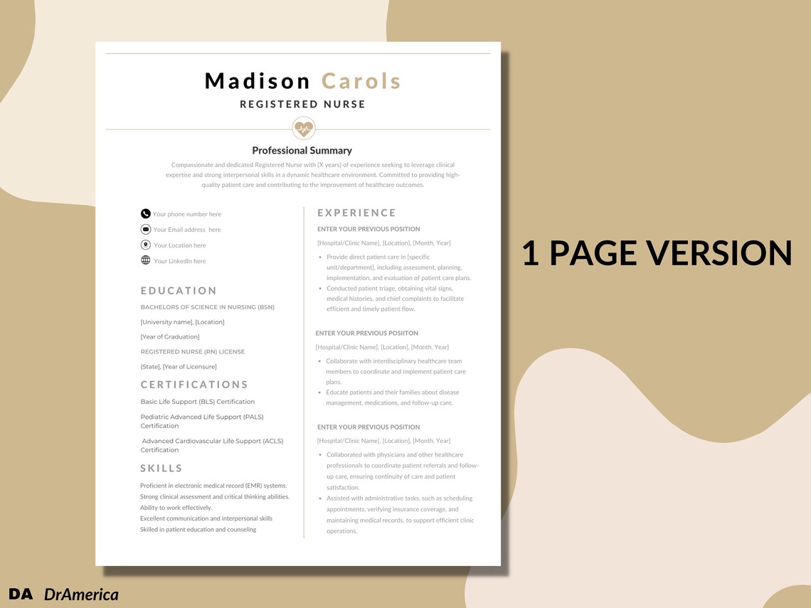 Nurse Resume Template, Nursing Resume Template, Medical Doctor Template ...