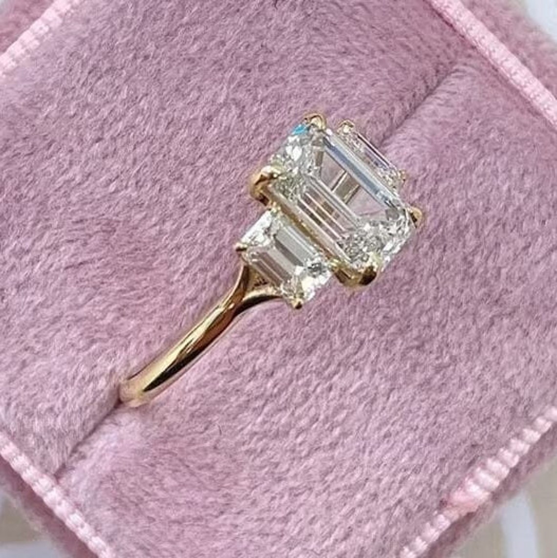 Split-shank Moissanite Wedding Ring in 14K Solid Yellow Gold, Trilogy ...