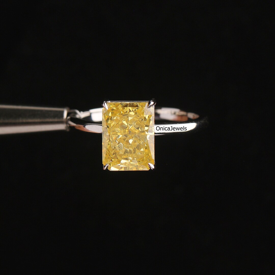 Canary Yellow Ring in 14K Solid White Gold, 5.00 CT Yellow Radiant Cut ...