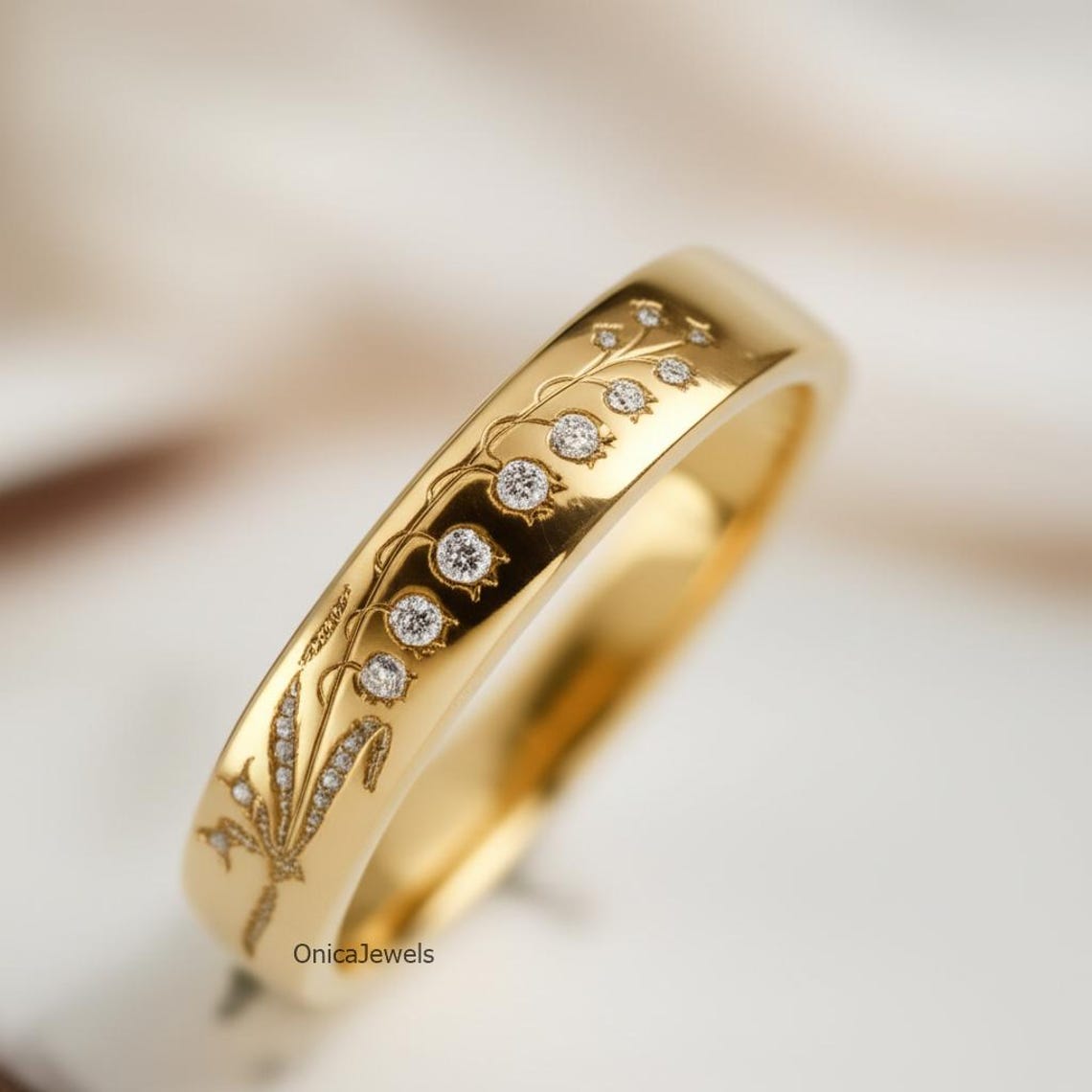 Antique Flush Setting Wide Band, Round Cut Moissanite Engagement Ring ...