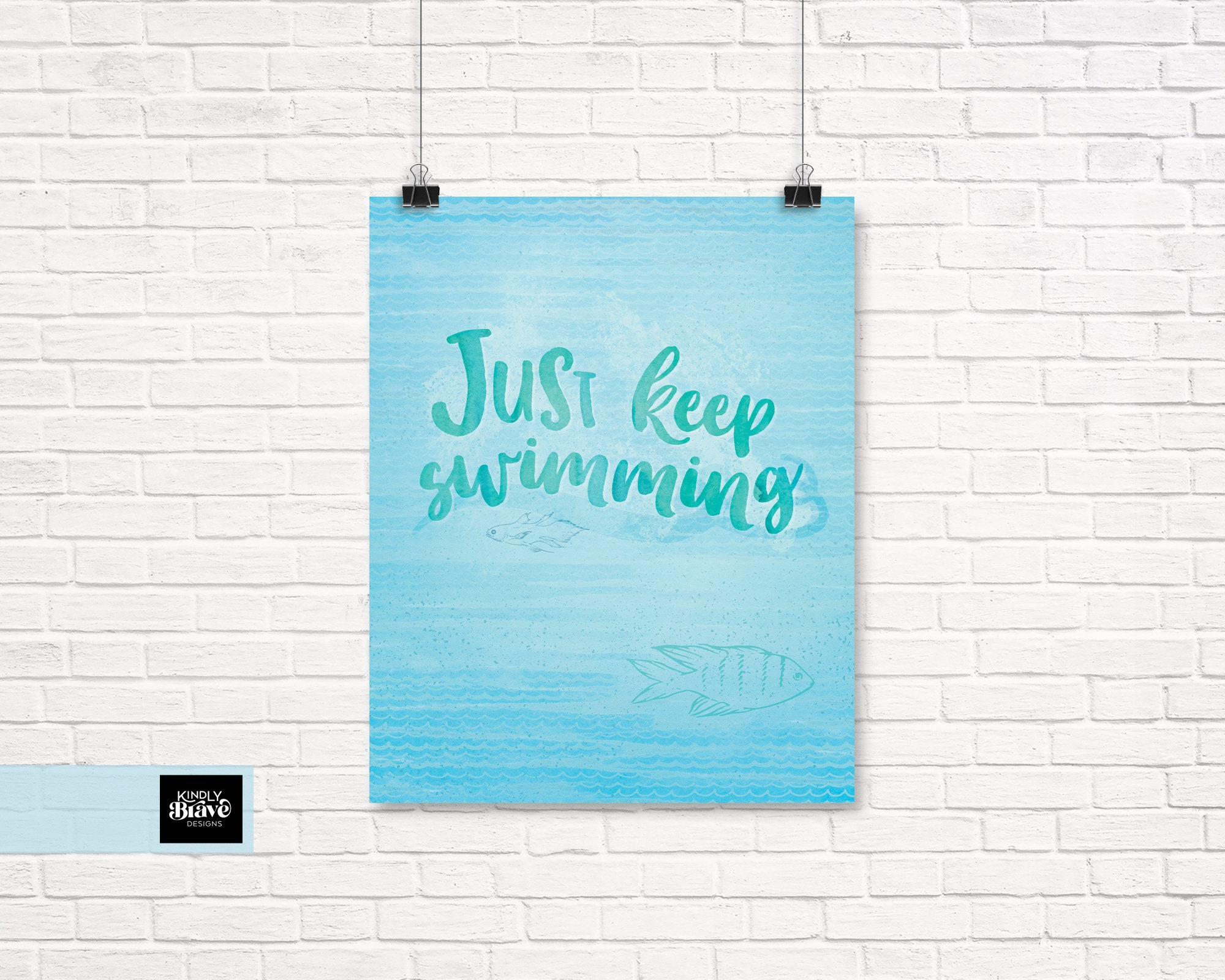 Just Keep Swimming Inspirational Quote Printable Digital Wall Art - Etsy