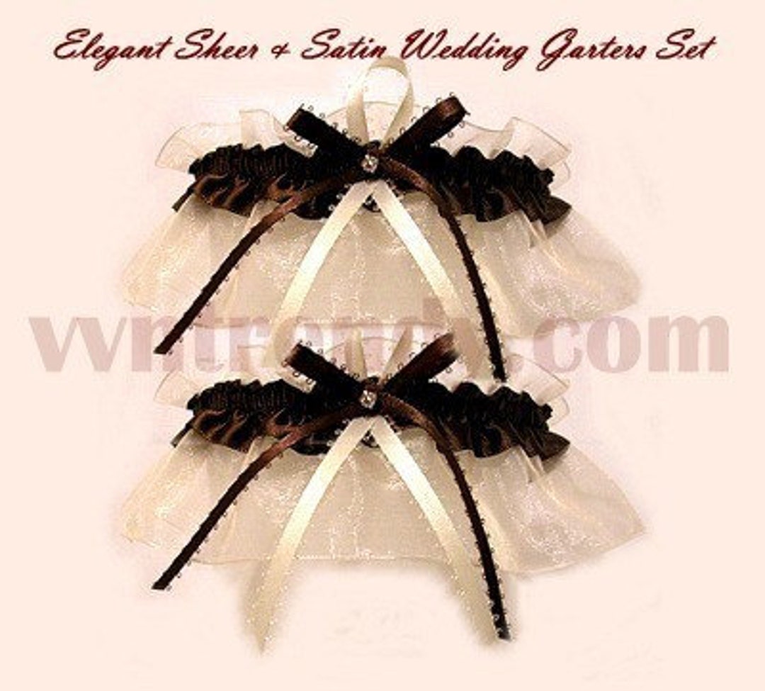 IVORY BROWN Sheer RHINESTONE Wedding Garter Garters Set Bridal - Etsy