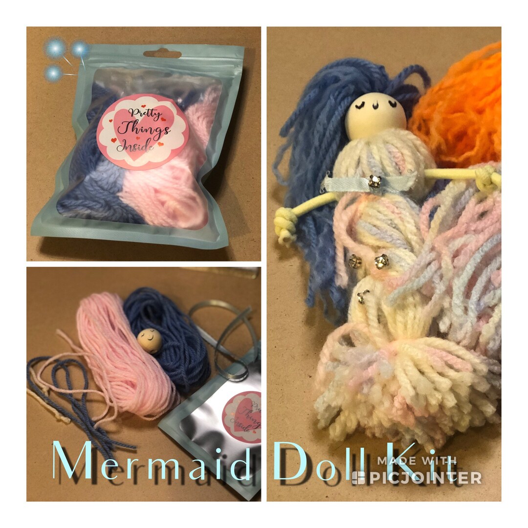 DIY Birthday Party Craft Activity Kit, Making Mermaid Yarn Doll Fun ...