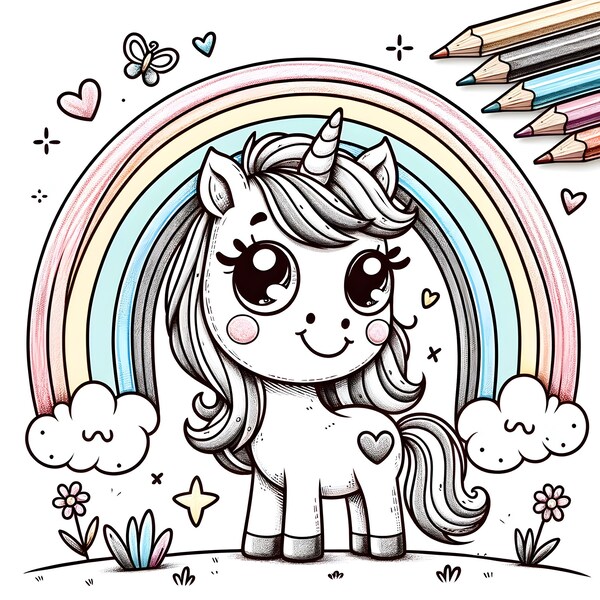 Whimsical Unicorn & Rainbow Coloring Pages for Kids Enchanting 10-piece ...