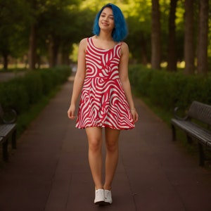 Hypnotic Swirl Skater Dress - Bold Red and White Optical Illusion ...