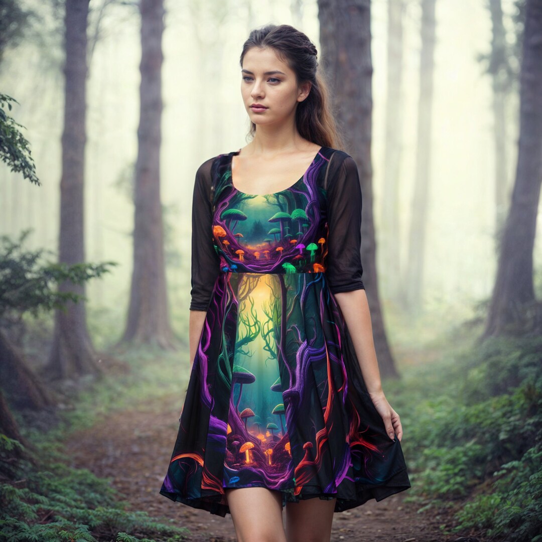 Enchanted Forest Glow Skater Dress, Fantasy Woodland Sleeveless Fit ...