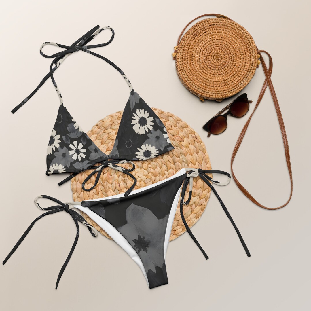Floral Fantasy Bikini Chic Black, White & Grey Design Perfect for Beach ...
