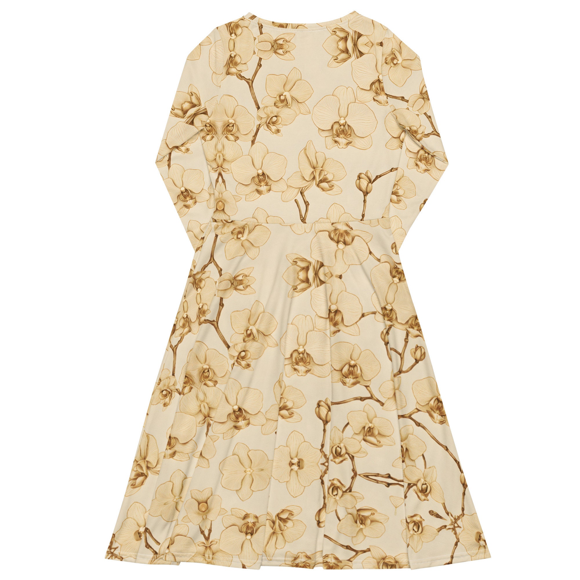 Elegant Beige Floral Dress - Mid-length Dress With Pockets, Perfect for ...