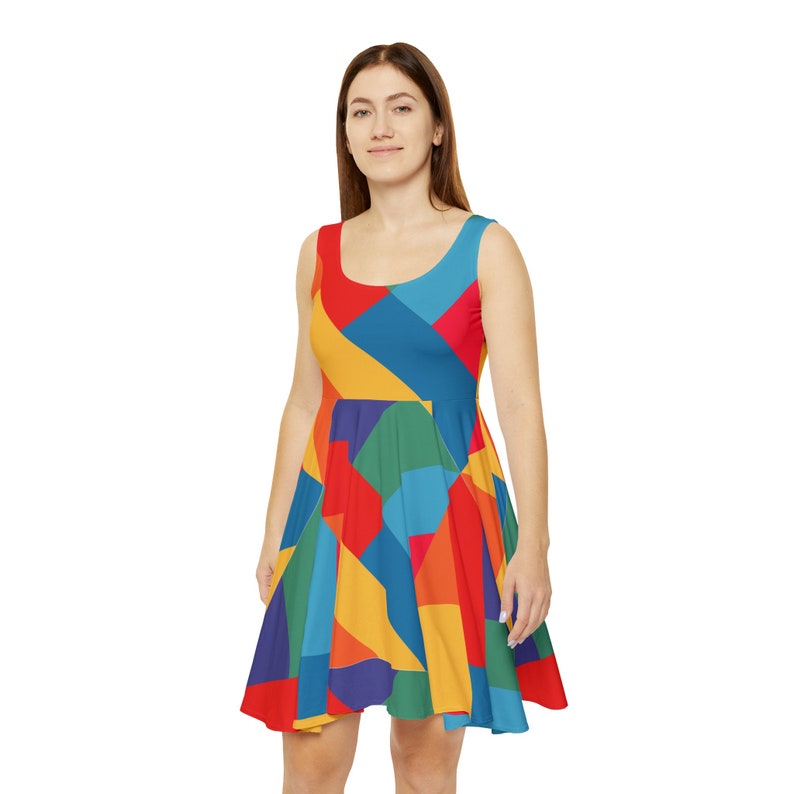 Kaleidoscope Dream Skater Dress - Bold Geometric Color Block Party ...