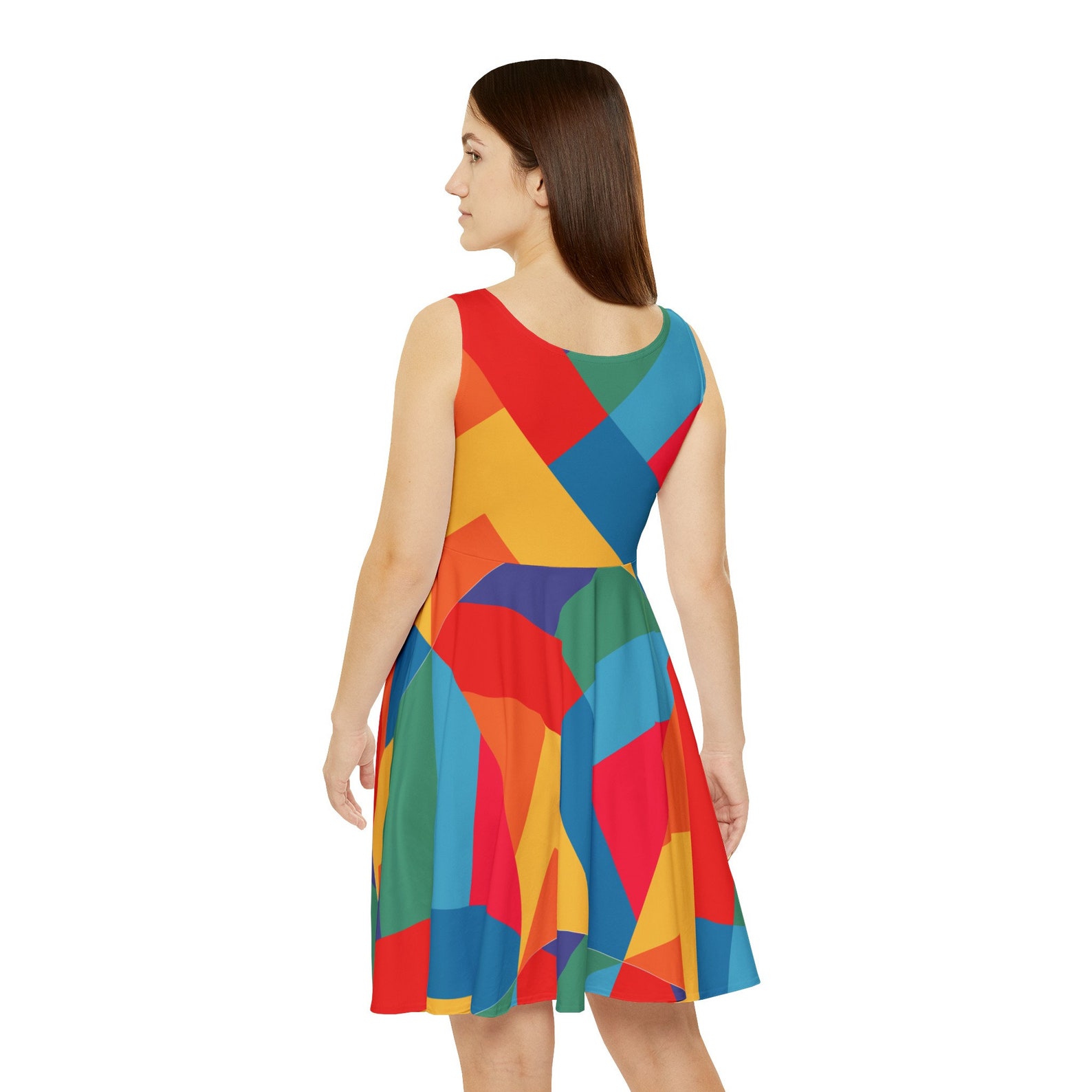 Kaleidoscope Dream Skater Dress - Bold Geometric Color Block Party ...