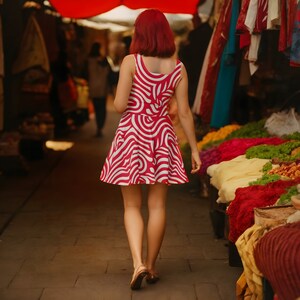 Hypnotic Swirl Skater Dress - Bold Red and White Optical Illusion ...