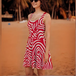 Hypnotic Swirl Skater Dress - Bold Red and White Optical Illusion ...