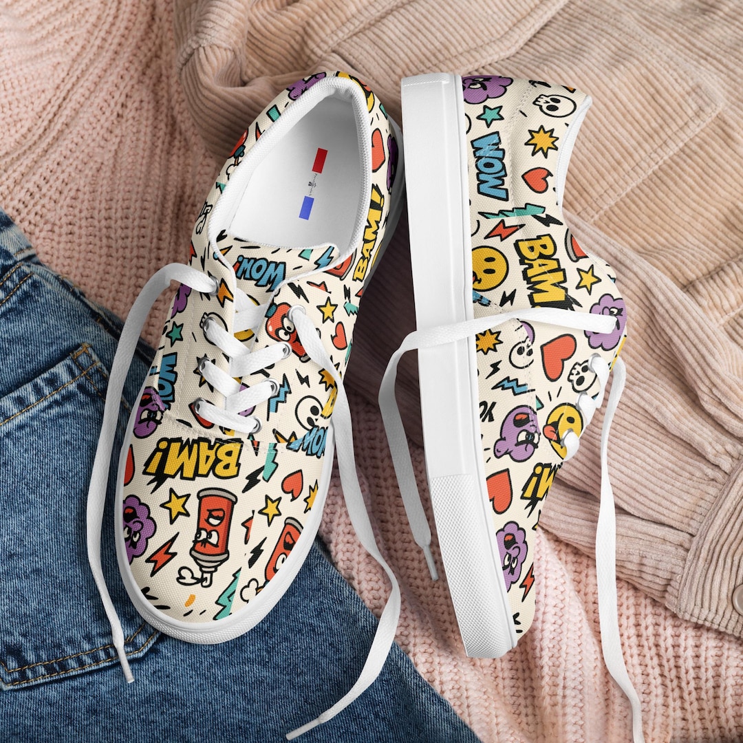 Comic Pop Art Sneakers: BAM WOW Cartoon Canvas Low Tops - Etsy