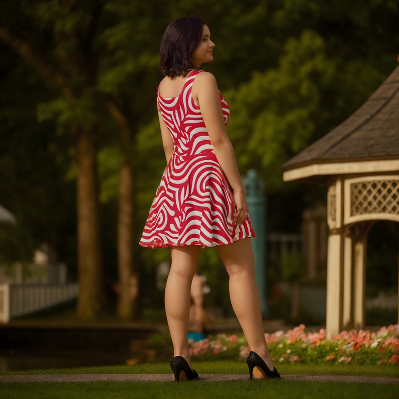 Hypnotic Swirl Skater Dress - Bold Red and White Optical Illusion ...