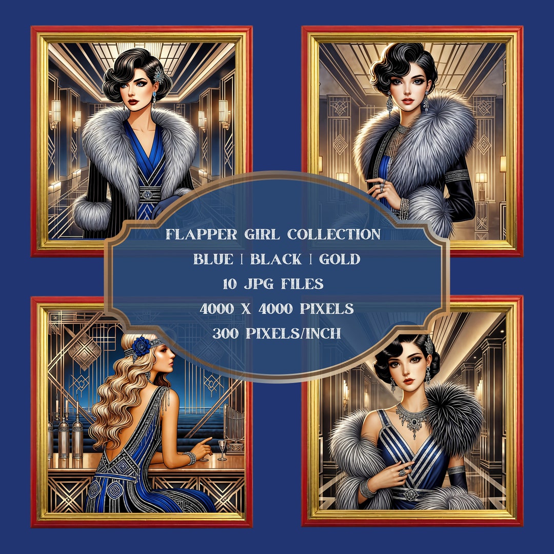 Roaring Twenties-10 Digital Flapper Art- 1920s Glamour Fashion Digital Art, Printable Woman ...