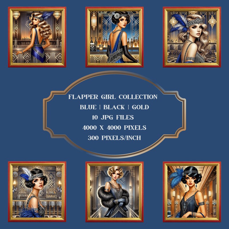 Roaring Twenties-10 Digital Flapper Art- 1920s Glamour Fashion Digital Art, Printable Woman ...