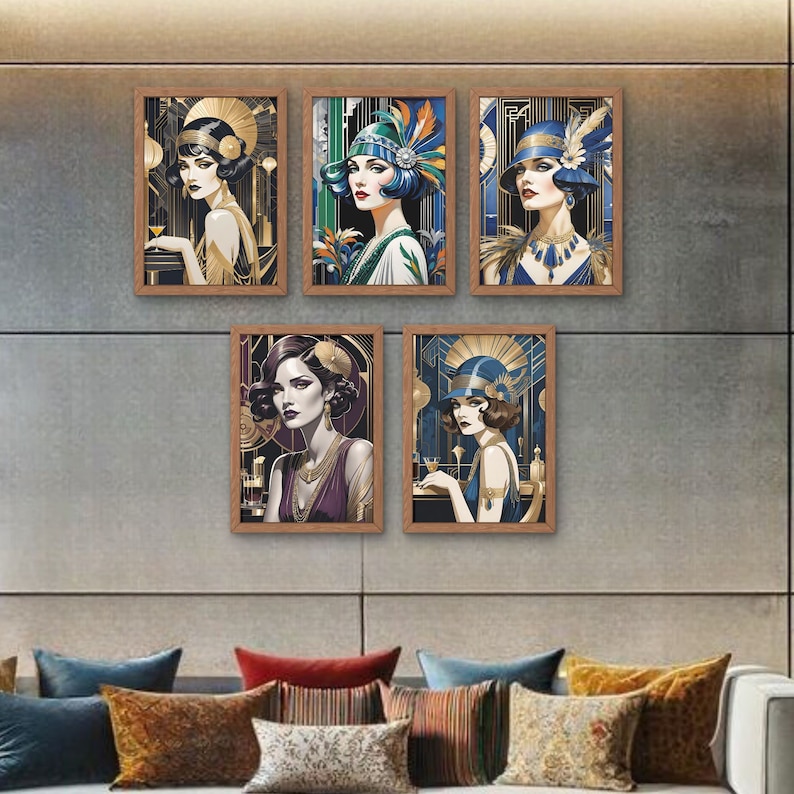 Roaring Twenties Art Deco Collection, Retro Wall Art- 5 Glamorous ...