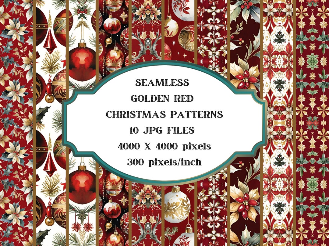 Red Christmas Digital Patterns, Christmas Graphics - 10 High-resolution ...