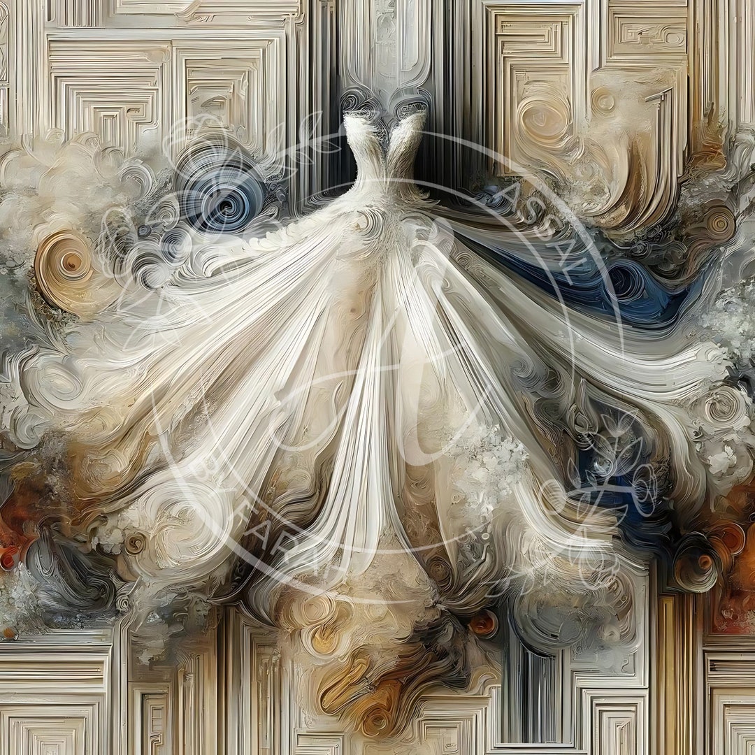 Wedding Dress Art, Abstract Bridal Art - Whimsical Wedding Dress Wall ...