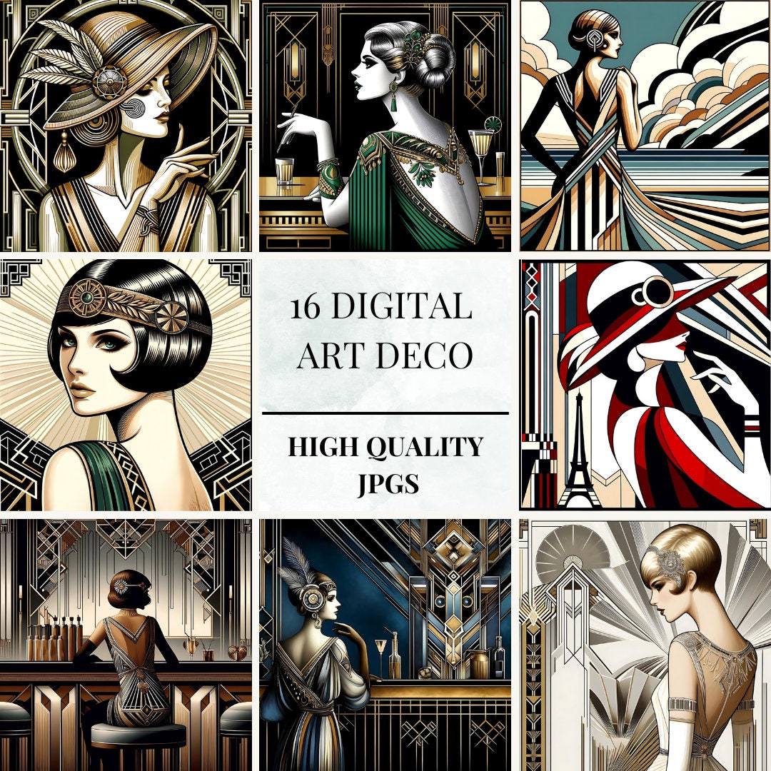 Roaring Twenties Art Deco Collection - 16 Glamorous Digital Paintings ...
