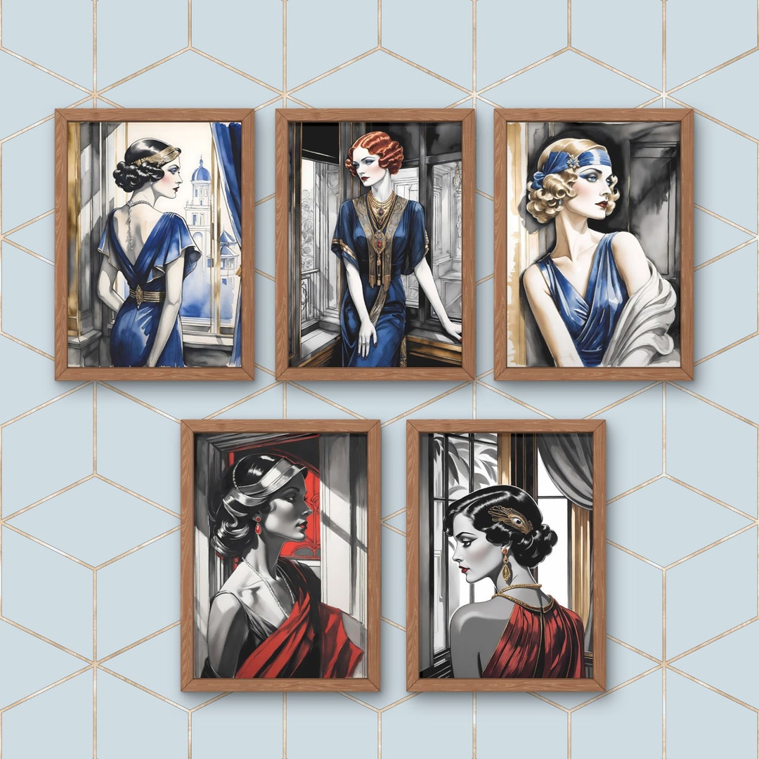 Roaring Twenties Art Deco Collection, Retro Wall Art- 5 Glamorous ...