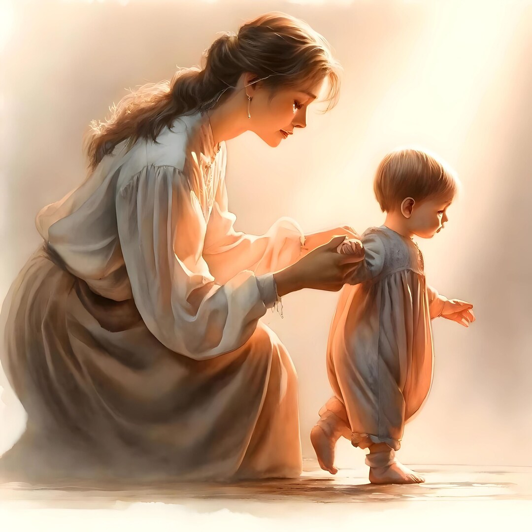 First Steps Artwork: Tender Mother-child Moment, Warm Mother's Day ...