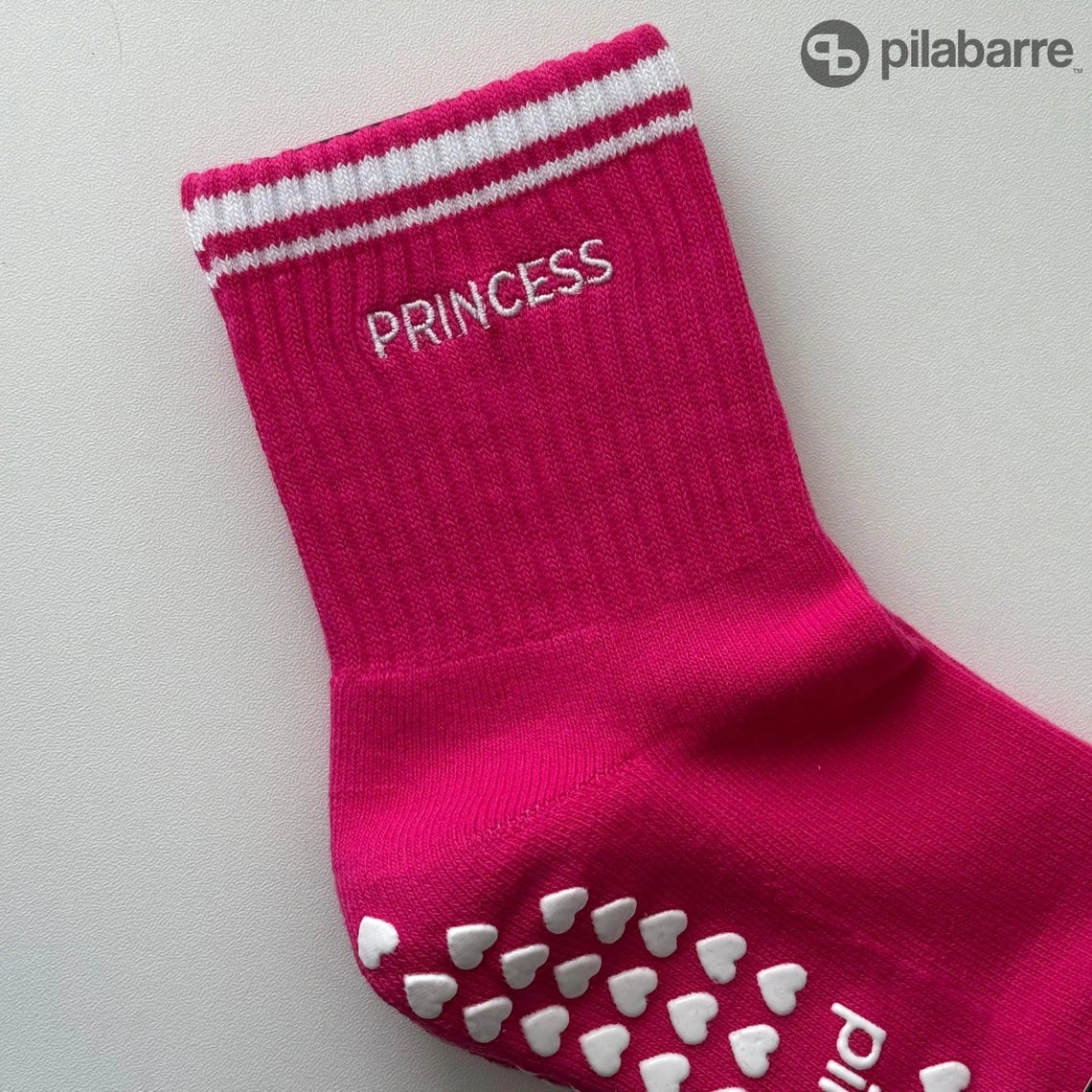 Pink Princess Grip Socks for Pilates and Barre, Embroidered Cotton With ...