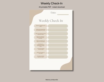 Simple Weekly Check-in Planner, Planner Book, Mood of the Week, Planner ...