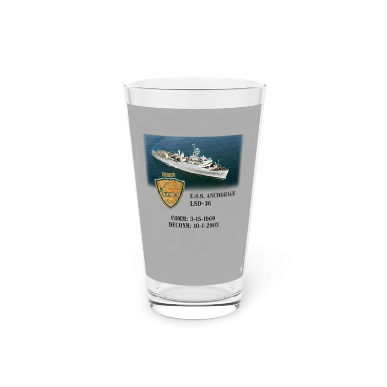 USS Anchorage Ship Crest Pint Glass | 16oz Navy Memorial Drinkware - Etsy